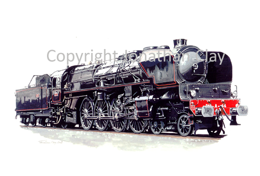 Jonathan Clay Transport Art | SNCF Ex Est Class 241A 4-8-2 No.241A44